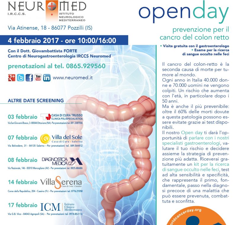 Prevenzione cancro del colon retto, screening gratuito al 'Neuromed ... Prevenzione cancro del colon retto, screening gratuito al 'Neuromed ...