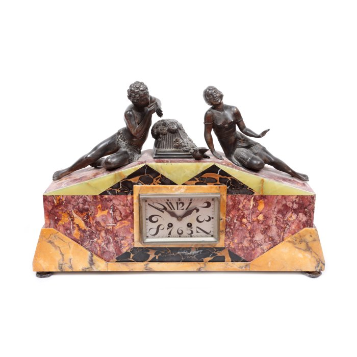 Image of Ceas Art Deco, pentru șemineu, din marmură în trei culori și ...