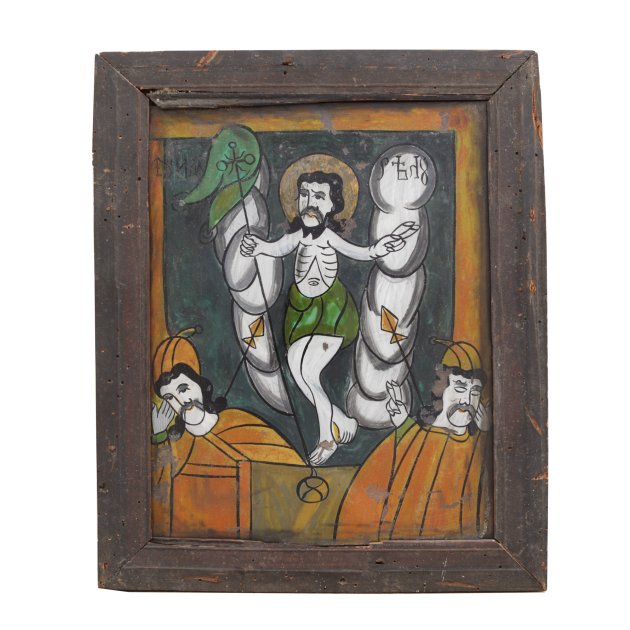 Icoană pe glajă, ”Învierea Domnului”, atelier din Nicula, prima ...