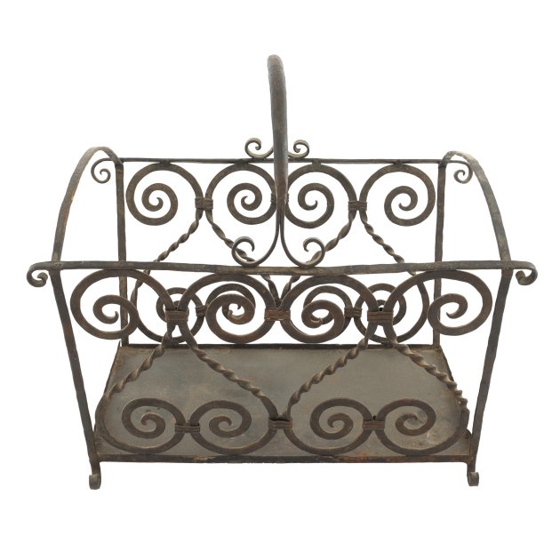Coș pentru lemne din fier forjat, provine din colecția rameurului ...