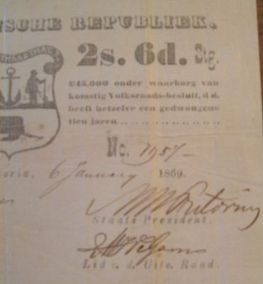 Z.a.r. Paper Money Note Signed By Marthinus Wessel Pretorius - Auction ...