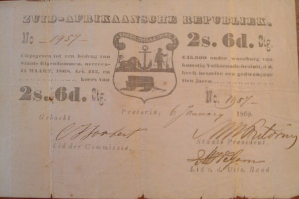 Z.a.r. Paper Money Note Signed By Marthinus Wessel Pretorius - Auction ...