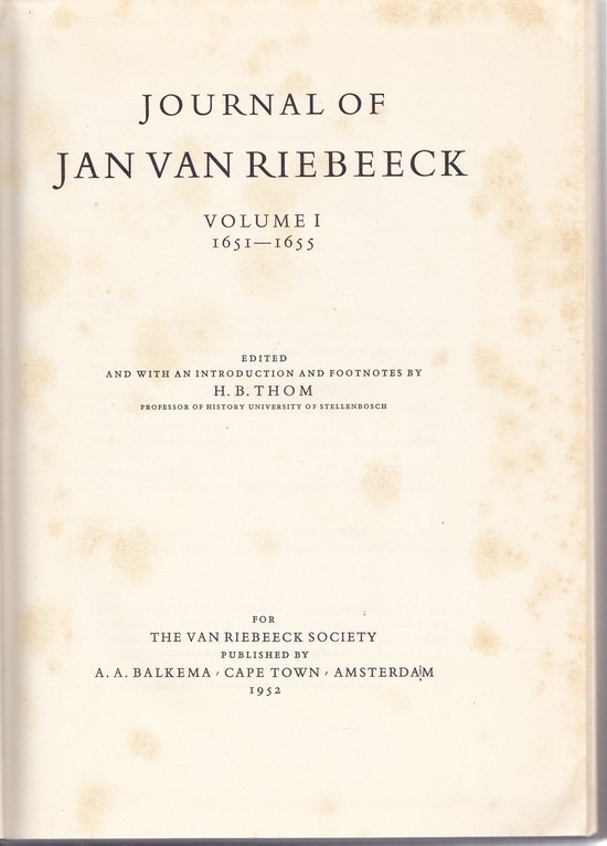 Journal Of Jan Van Riebeeck 1651-1662, 3 Volumes - Auction #50 ...