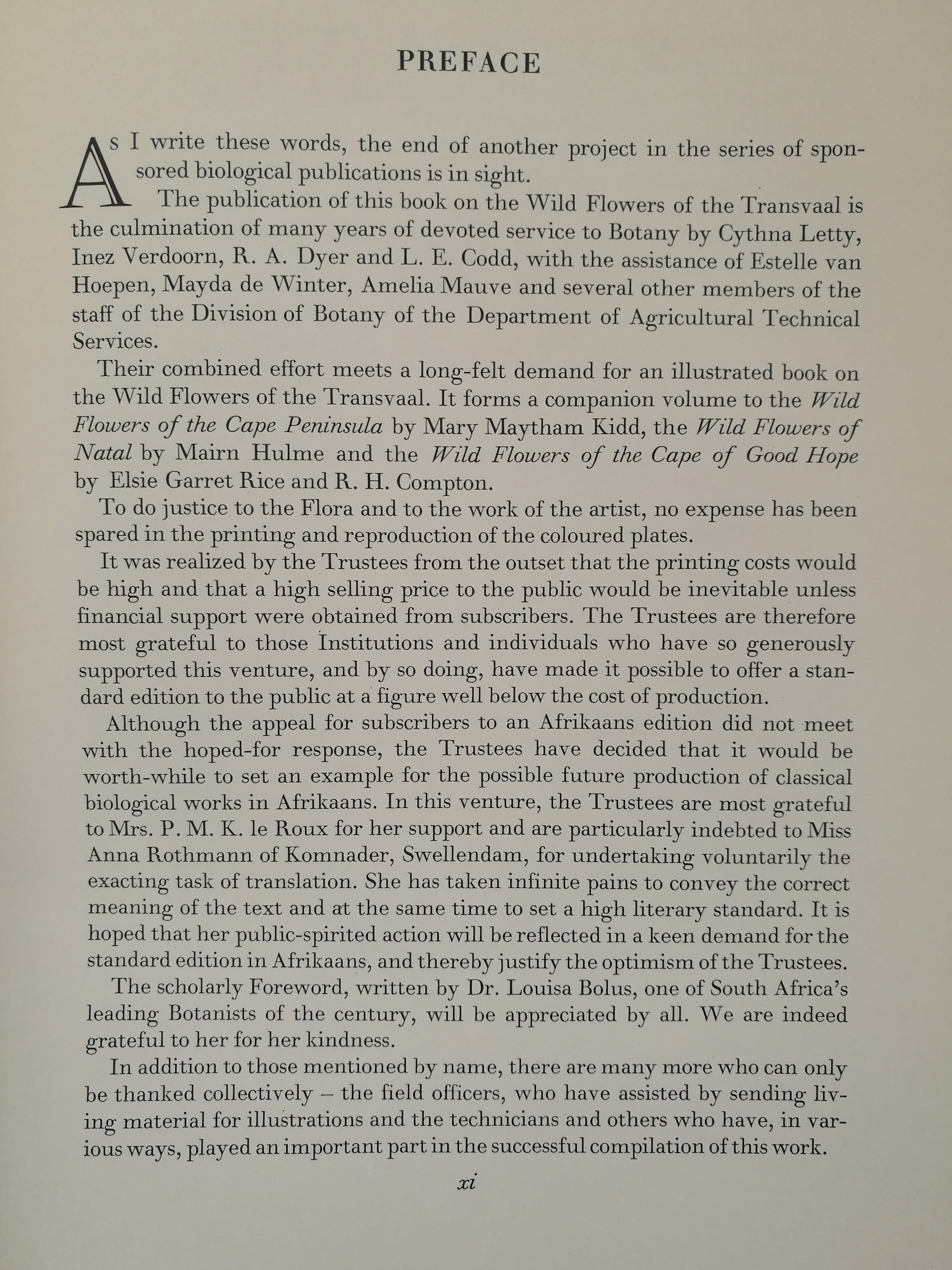 Wild Flowers Of The Transvaal (signed By Cythna Letty On The Title Page ...