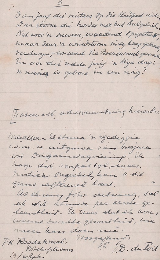 Bloedrivier (handwritten Poem) - Auction #67 | AntiquarianAuctions.com