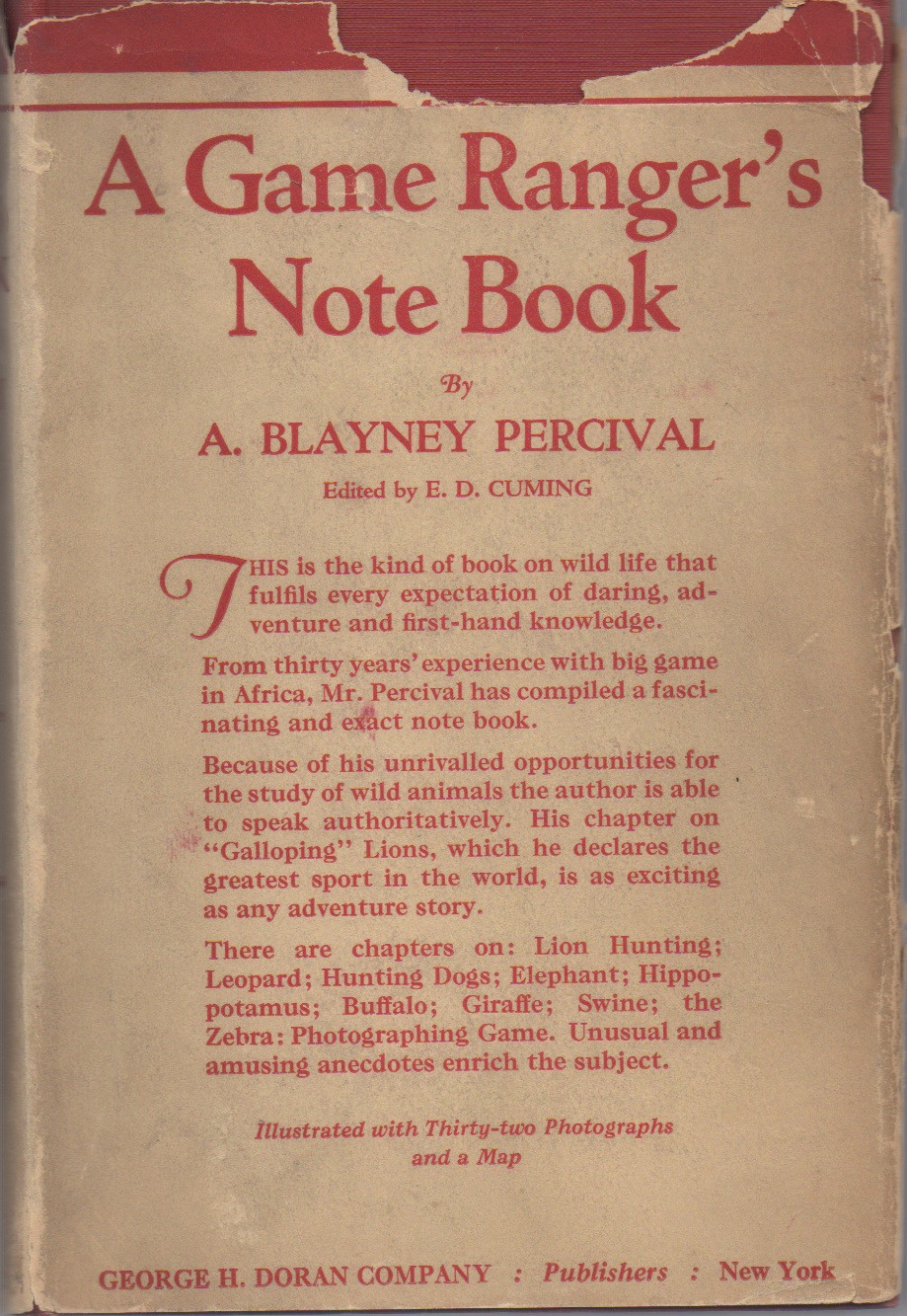 A Game Ranger's Note Book (in Scarce Dust Jacket) - Auction #84 ...
