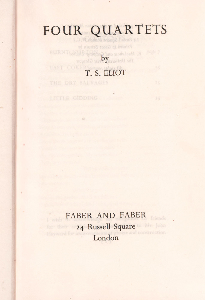 Four Quartets. - Auction #86 | AntiquarianAuctions.com