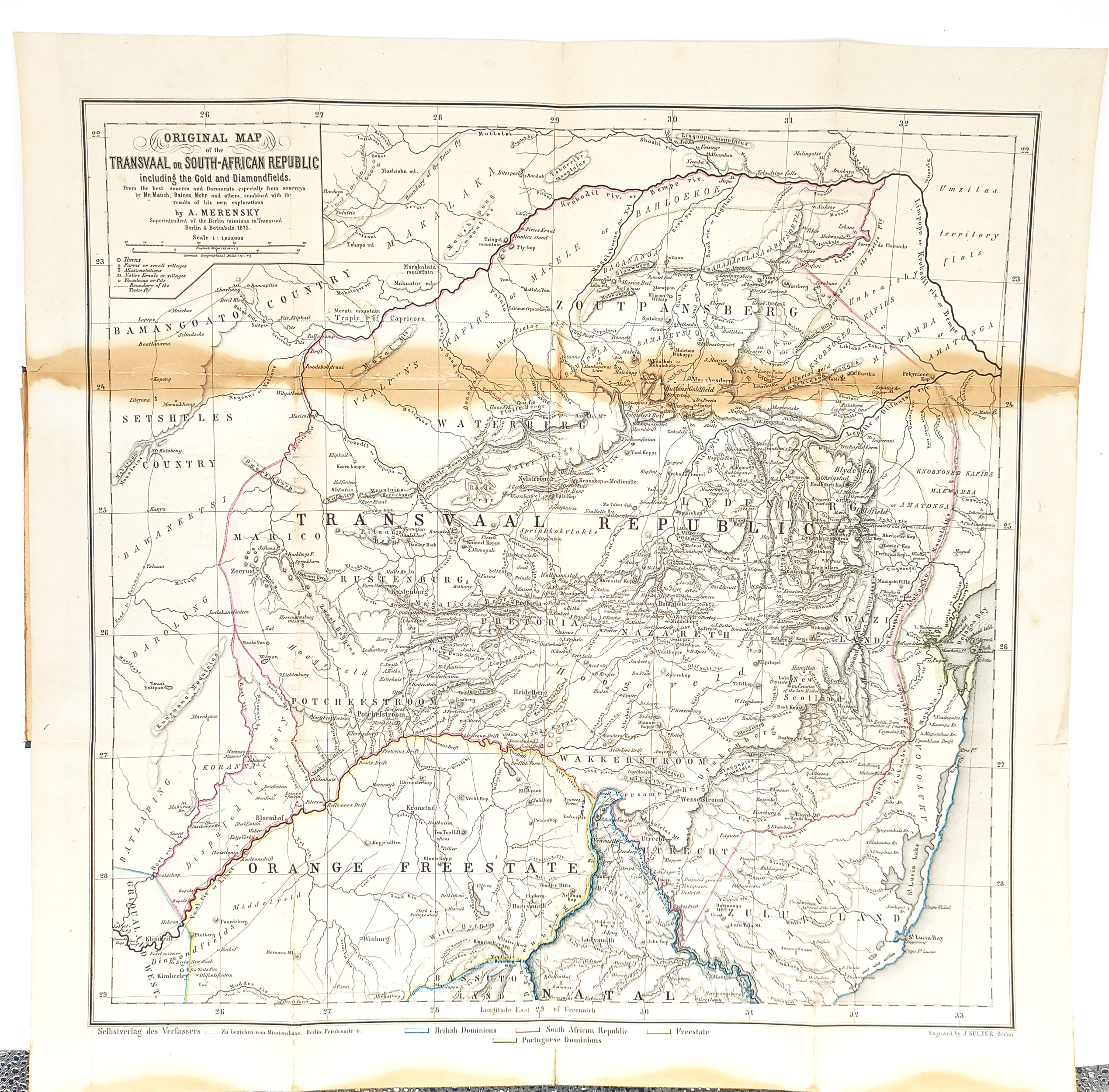 Original Map Of The Transvaal Or South-african Republic Including The ...