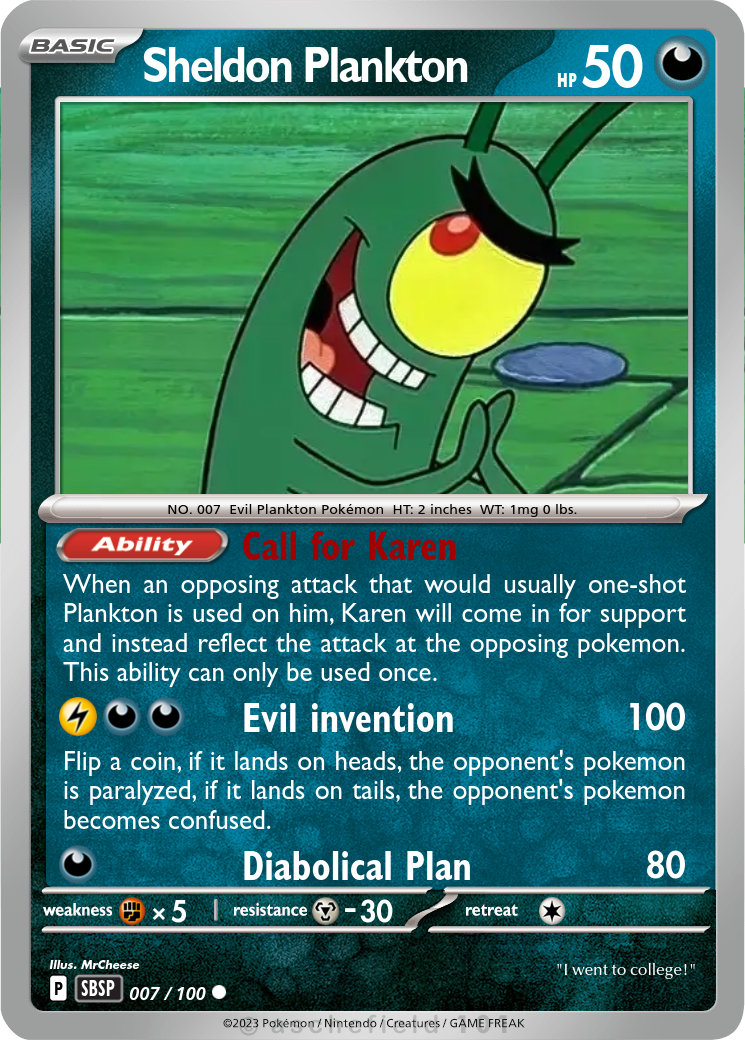 Sheldon Plankton - cheesemister | Pokécardmaker.net