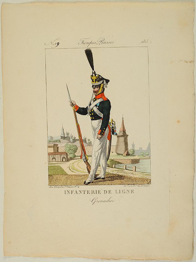 GENTY : TROUPES RUSSES, PLANCHE 19, GRENADIER - INFANTERIE DE LIGNE, 1815.