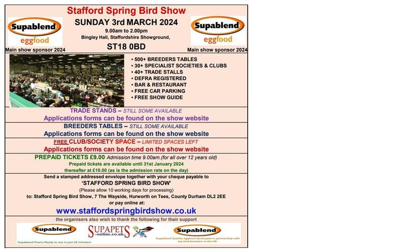 Stafford Spring Bird Show - 3rd March 2024 | Birdtrader