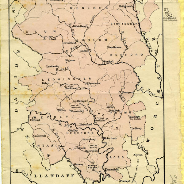 A map of the Diocese of Hereford including part of St Davids in the ...