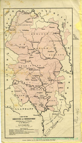 A map of the Diocese of Hereford including part of St Davids in the ...