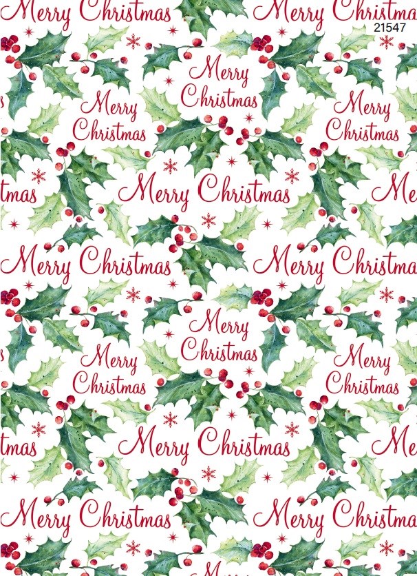 10m (2 x 5m) Traditional Christmas Gift Wrapping Paper - White with Holly