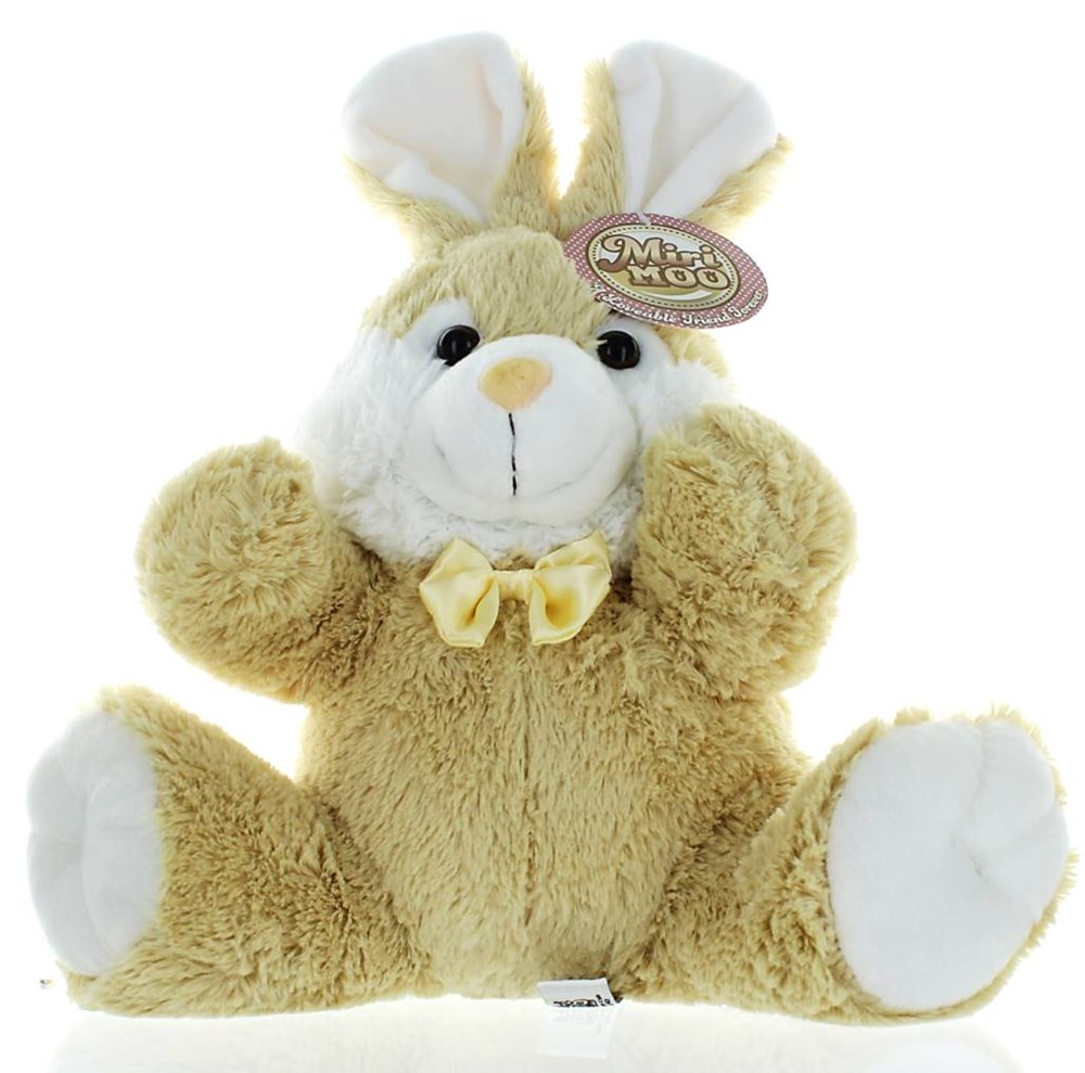 12" Light Brown Easter Bunny Rabbit Soft Toy Plush Wearing Yellow Satin Bow