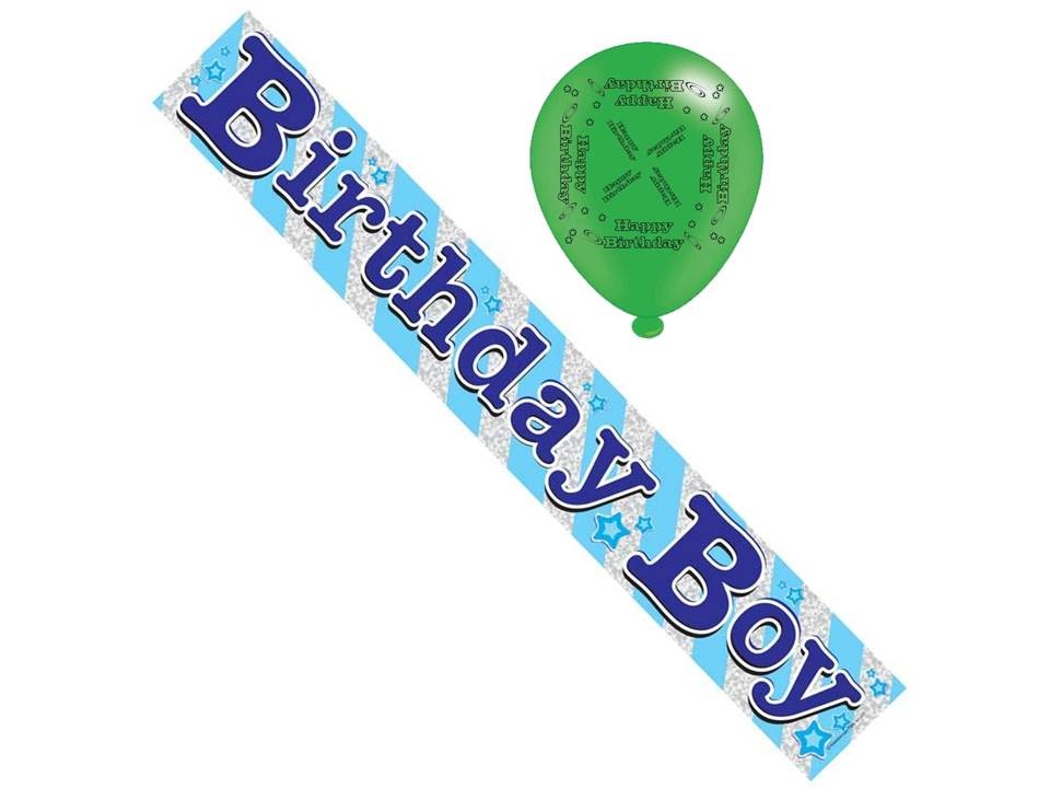 Blue Birthday Boy Foil Party Banner & Balloons - Blue Birthday Boy