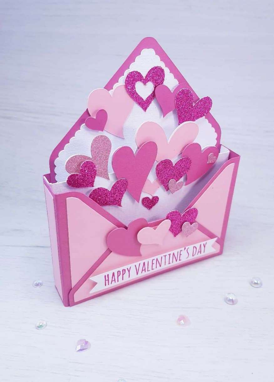 Happy Valentine's Day - Love-Heart Filled Envelope Box-Card