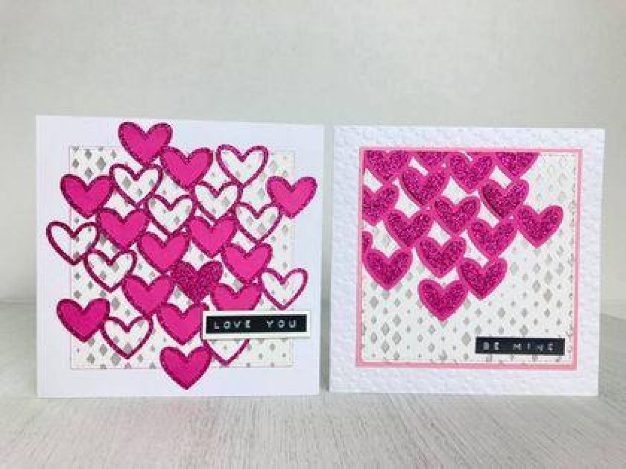Two heart cards made with the same elements