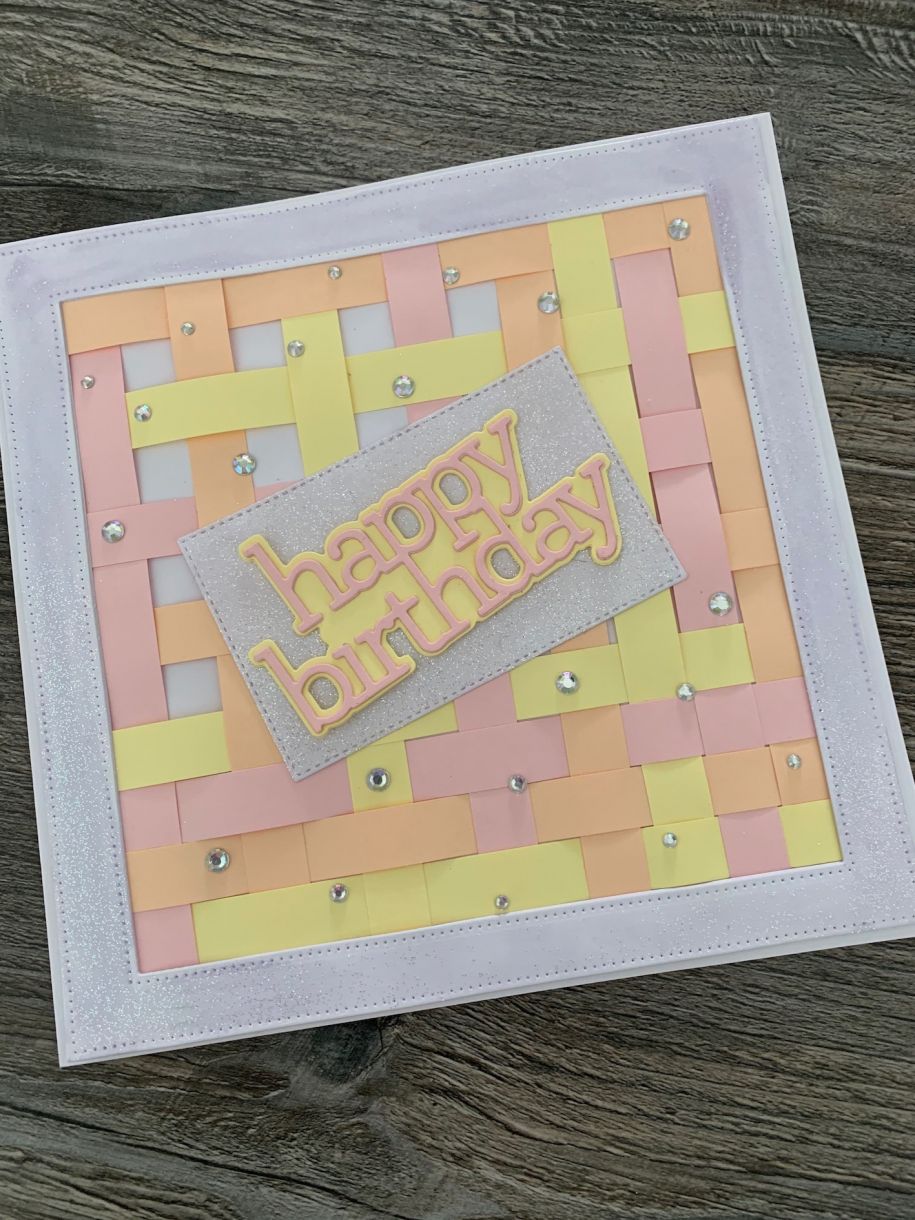 Happy Birthday Weave Card Pastel yellow pink and orange