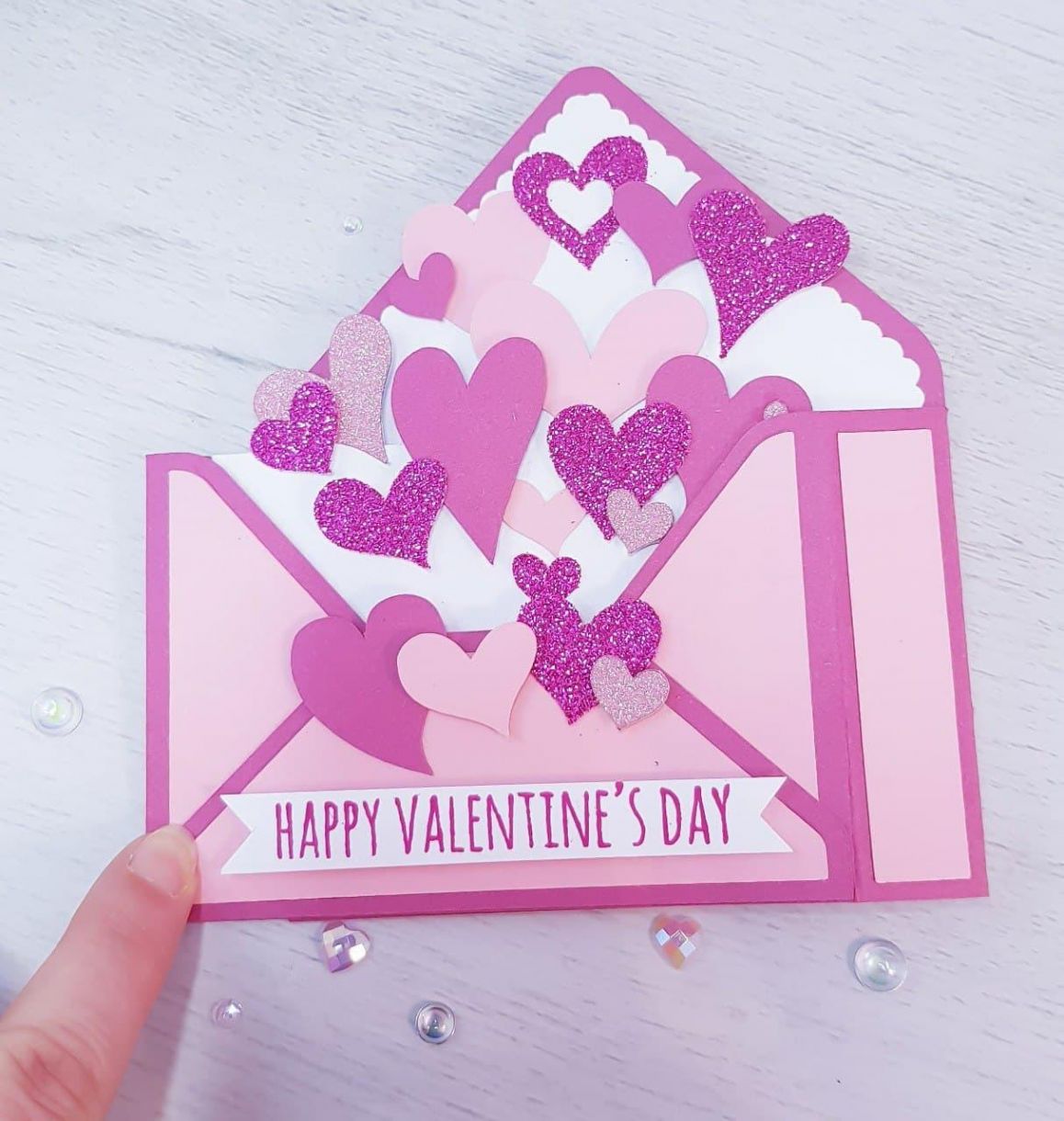 Happy Valentine's Day - Love-Heart Filled Envelope Box-Card