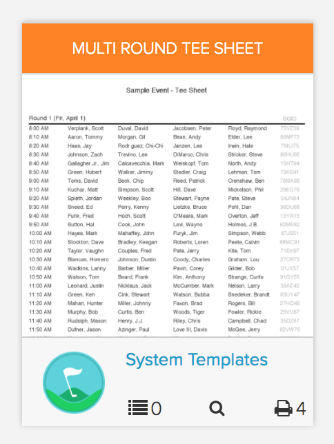 Printing Tee Sheet For A Golf Trip