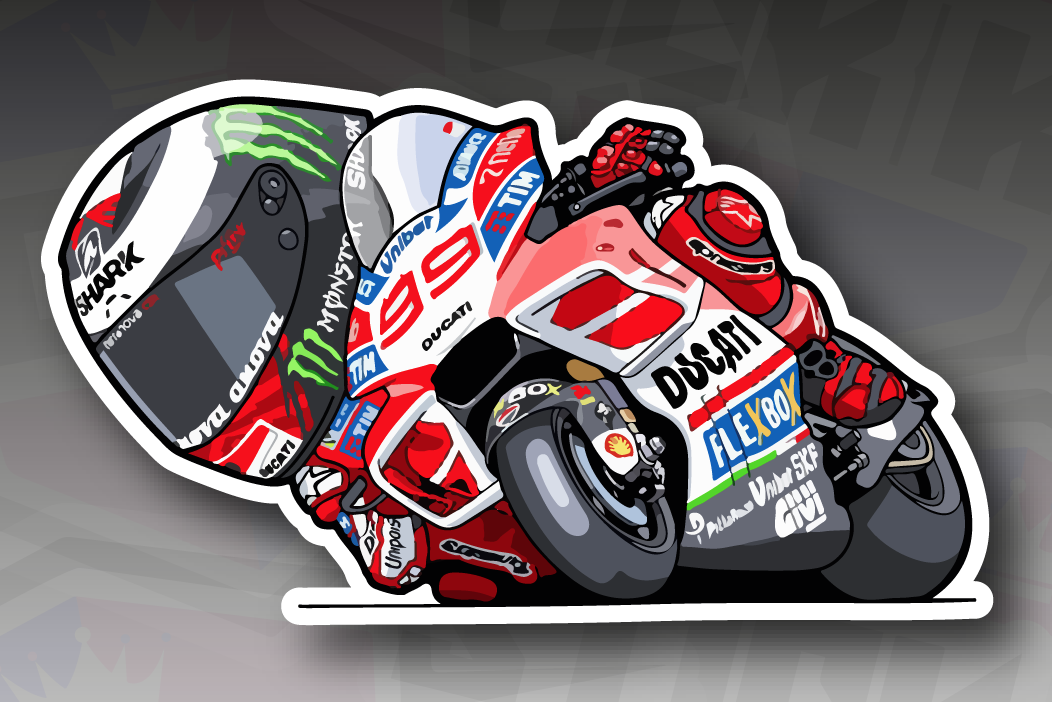 Jorge Lorenzo MotoGP Ducati Cartoon Racer Motorcycle Sticker Decal ...