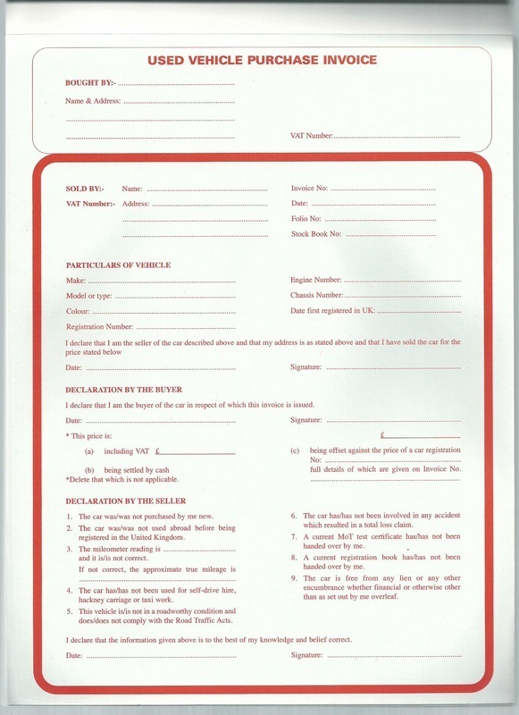 Used Vehicle Purchase Invoice Pad | MPS Direct Limited | Trade Plate ...