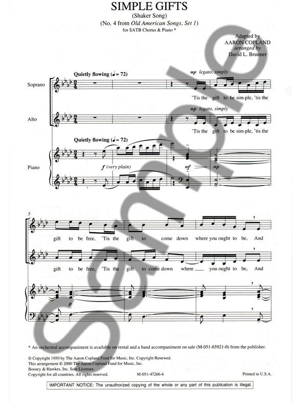 Aaron Copland: Simple Gifts - Piano Accompaniment Sheet Music - Sheet ...