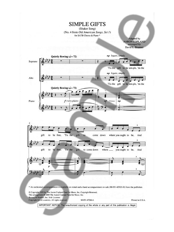 Aaron Copland: Simple Gifts - Piano Accompaniment Sheet Music - Sheet ...