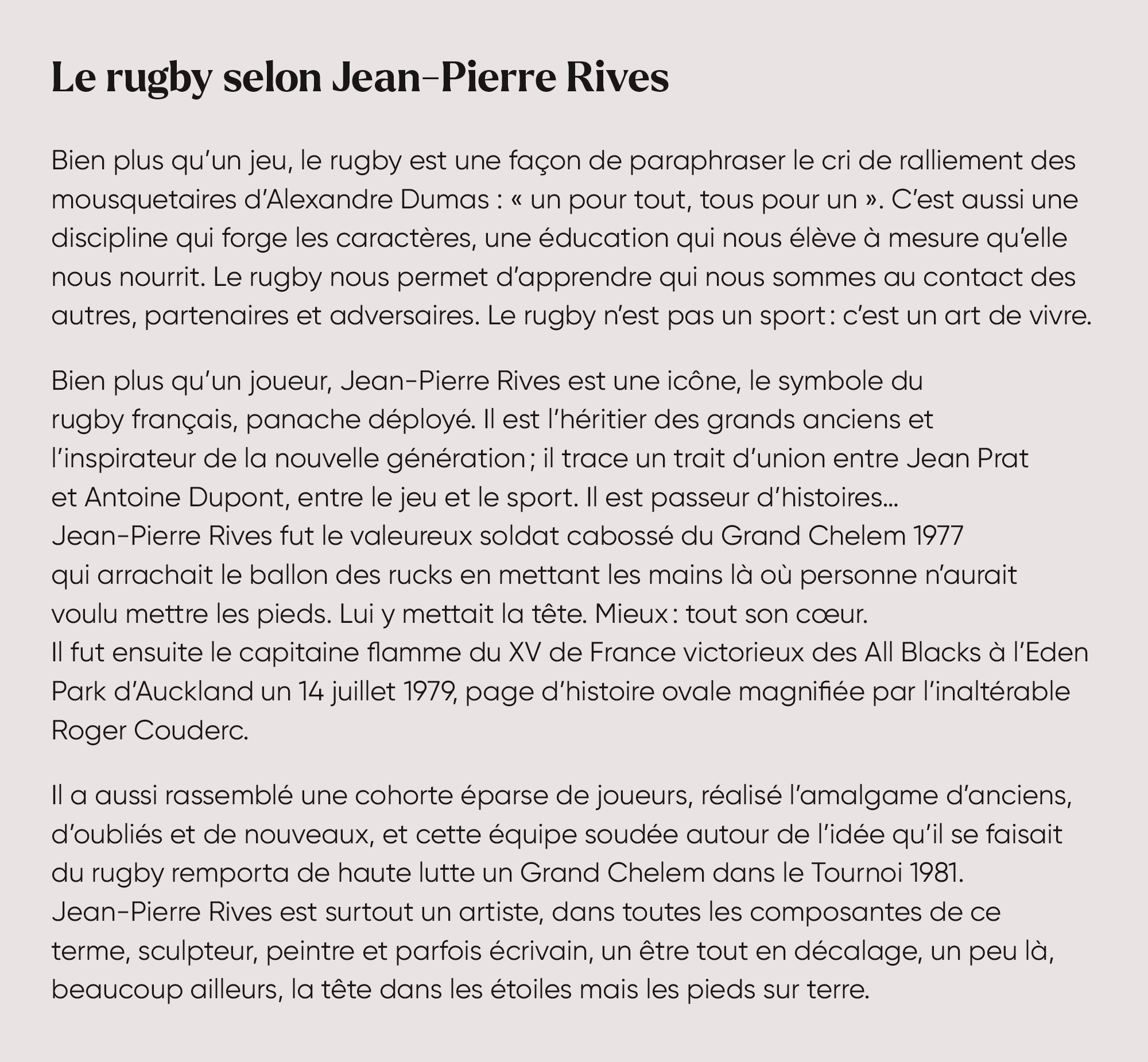 Le rugby selon Jean-Pierre Rives - Ulule