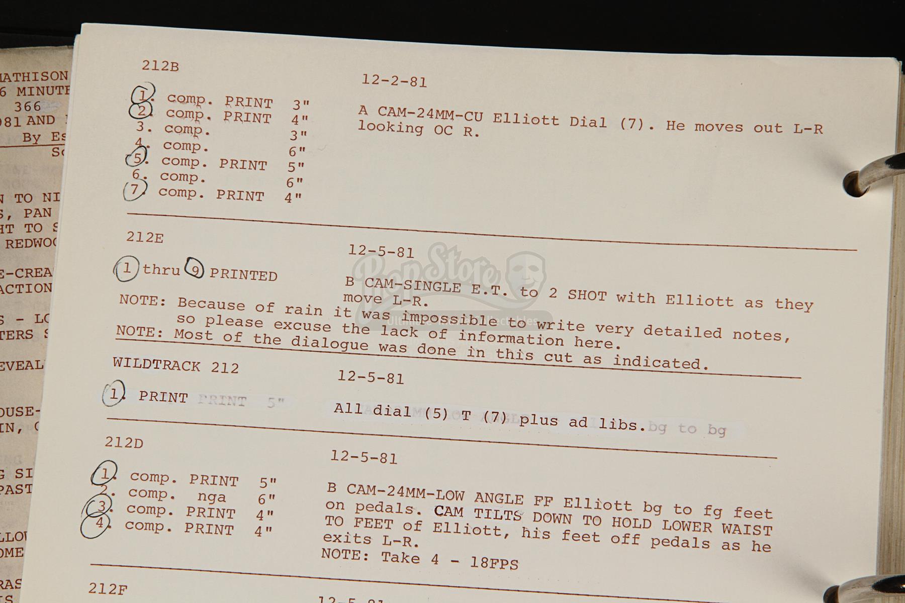 E.T. (1982) - Script Supervisor's Continuity Script and Breakdowns ...