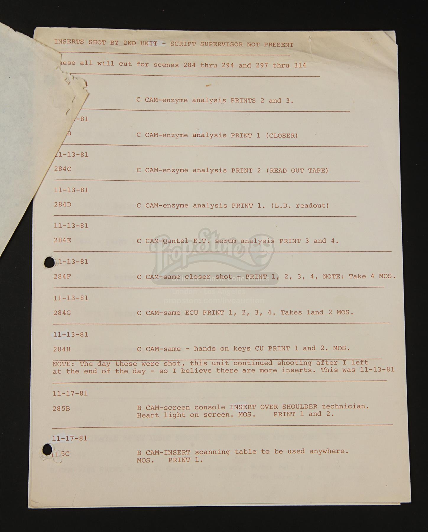 E.T. (1982) - Script Supervisor's Continuity Script and Breakdowns ...