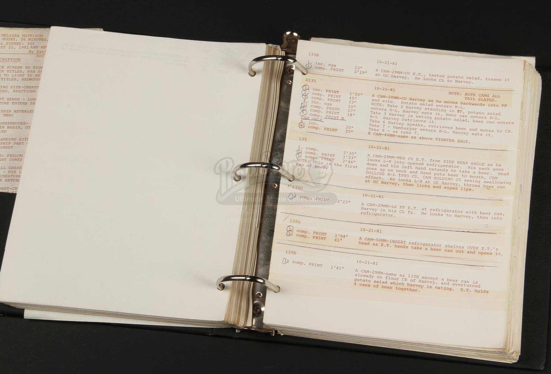 E.T. (1982) - Script Supervisor's Continuity Script and Breakdowns ...