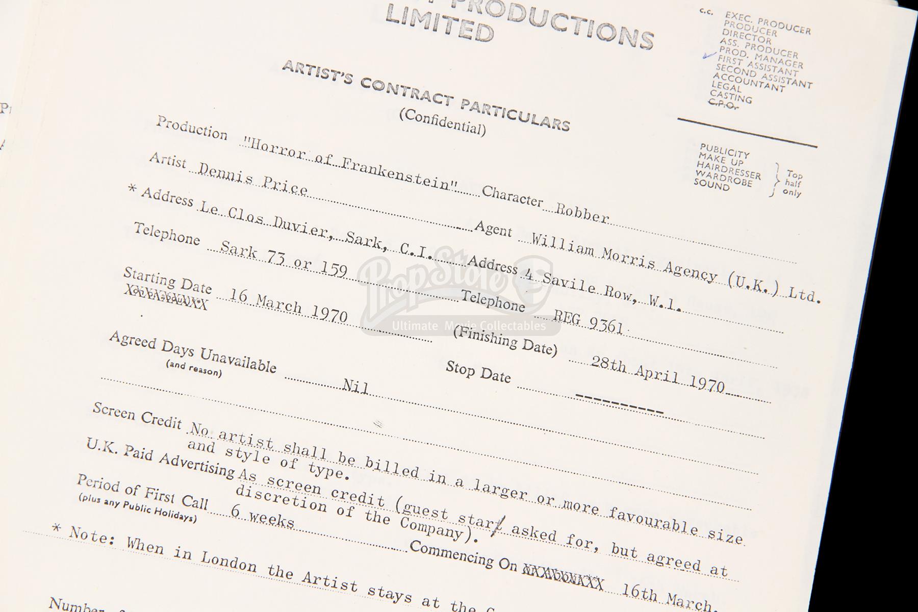 THE HORROR OF FRANKENSTEIN (1970) - Annotated Script, Contracts and ...