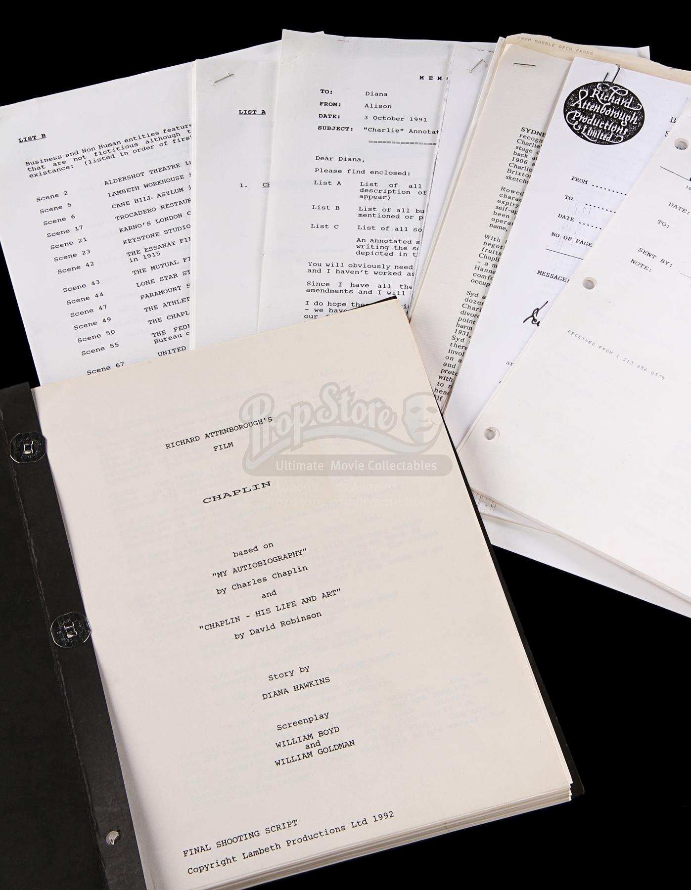 CHAPLIN (1992) - Richard Attenborough's Personal Annotated Script and ...