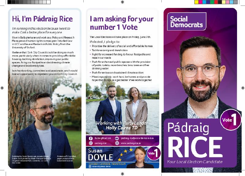 Pádraig Rice Local Election 2024 Leaflet · Cork LGBT Archive