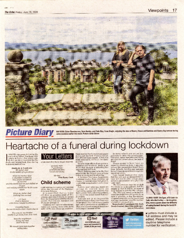 The Echo 2020 Death In A Pandemic Poem Jim Egan RIP Newspaper · Cork ...