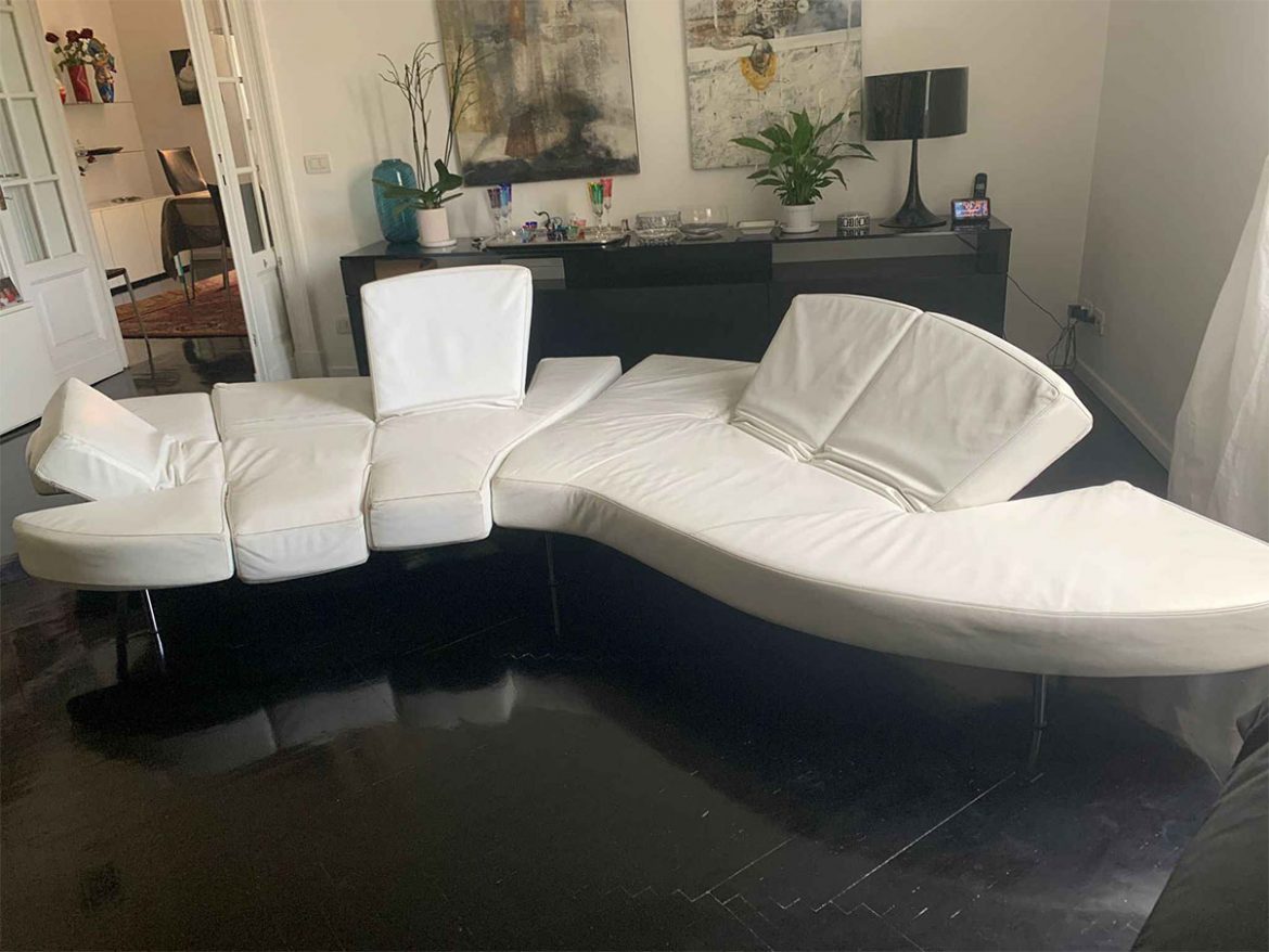 Flap sofa with adjustable elements in eco-leather (white), Edra - Deesup