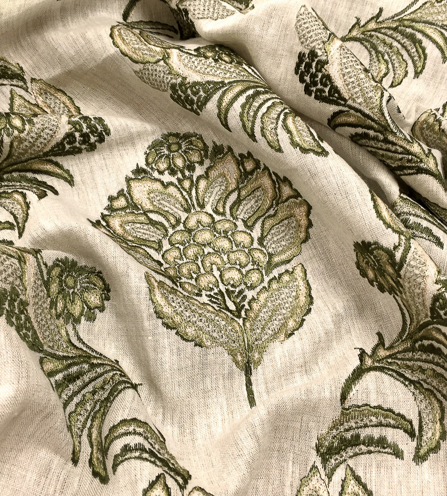 Pasha Embroidery - Olive fabric | Appleshaw | Ian Sanderson