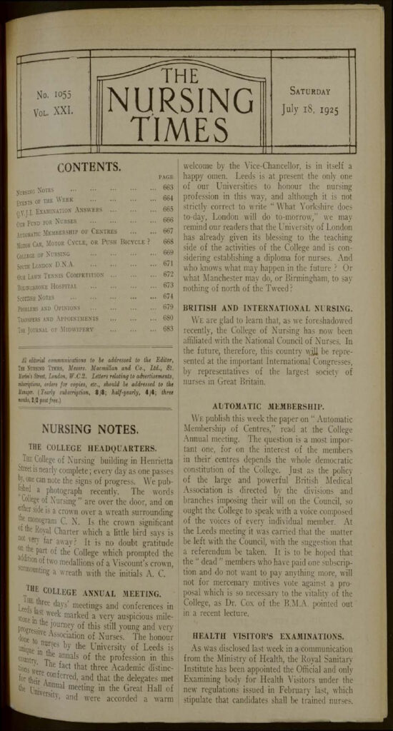 Issue: 1055 1925-07-18 | Nursing Times Issue: 1055 1925-07-18 | Nursing Times