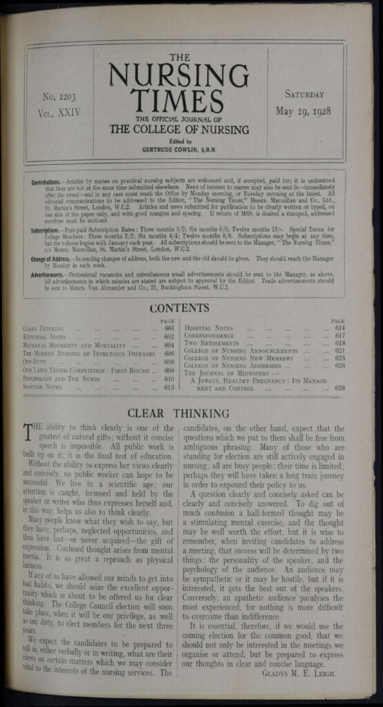 Issue: 1203 1928-05-19 | Nursing Times Issue: 1203 1928-05-19 | Nursing Times