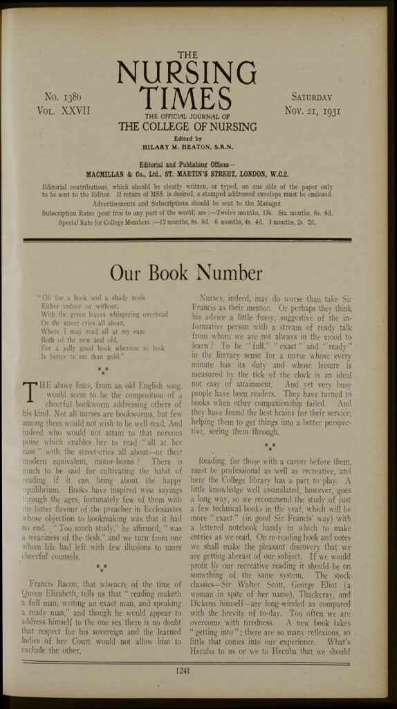 Issue: 1386 1931-11-21 | Nursing Times Issue: 1386 1931-11-21 | Nursing Times