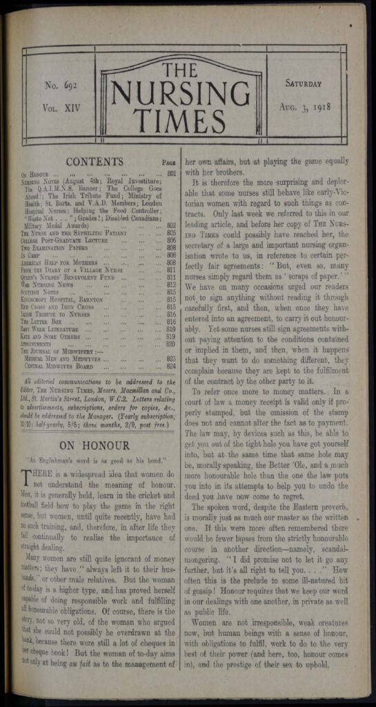 Issue: 692 1918-08-03 | Nursing Times