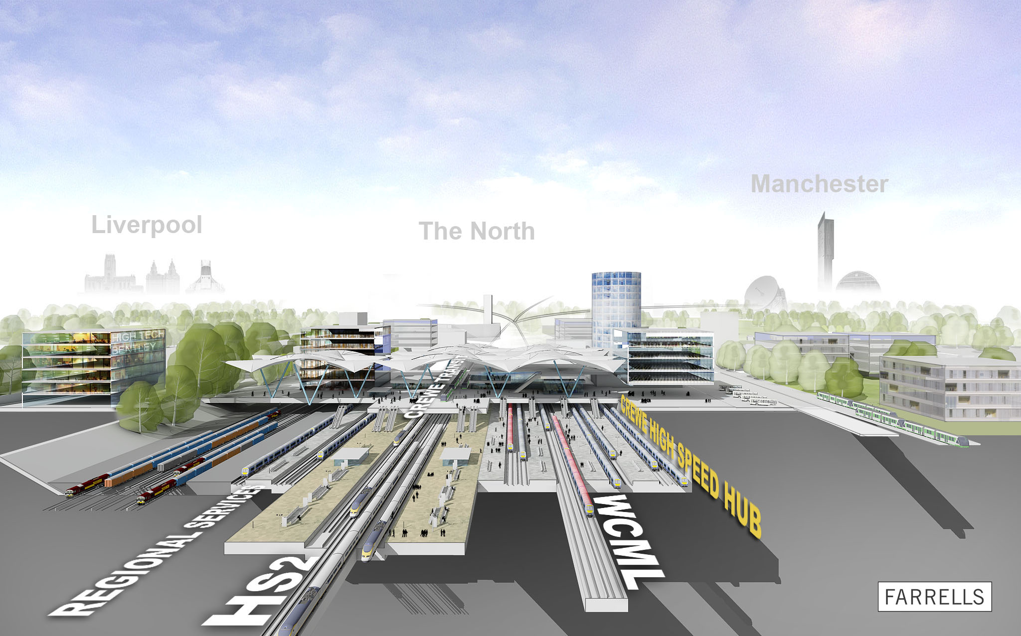 Farrell reveals new image of HS2 mega hub at Crewe