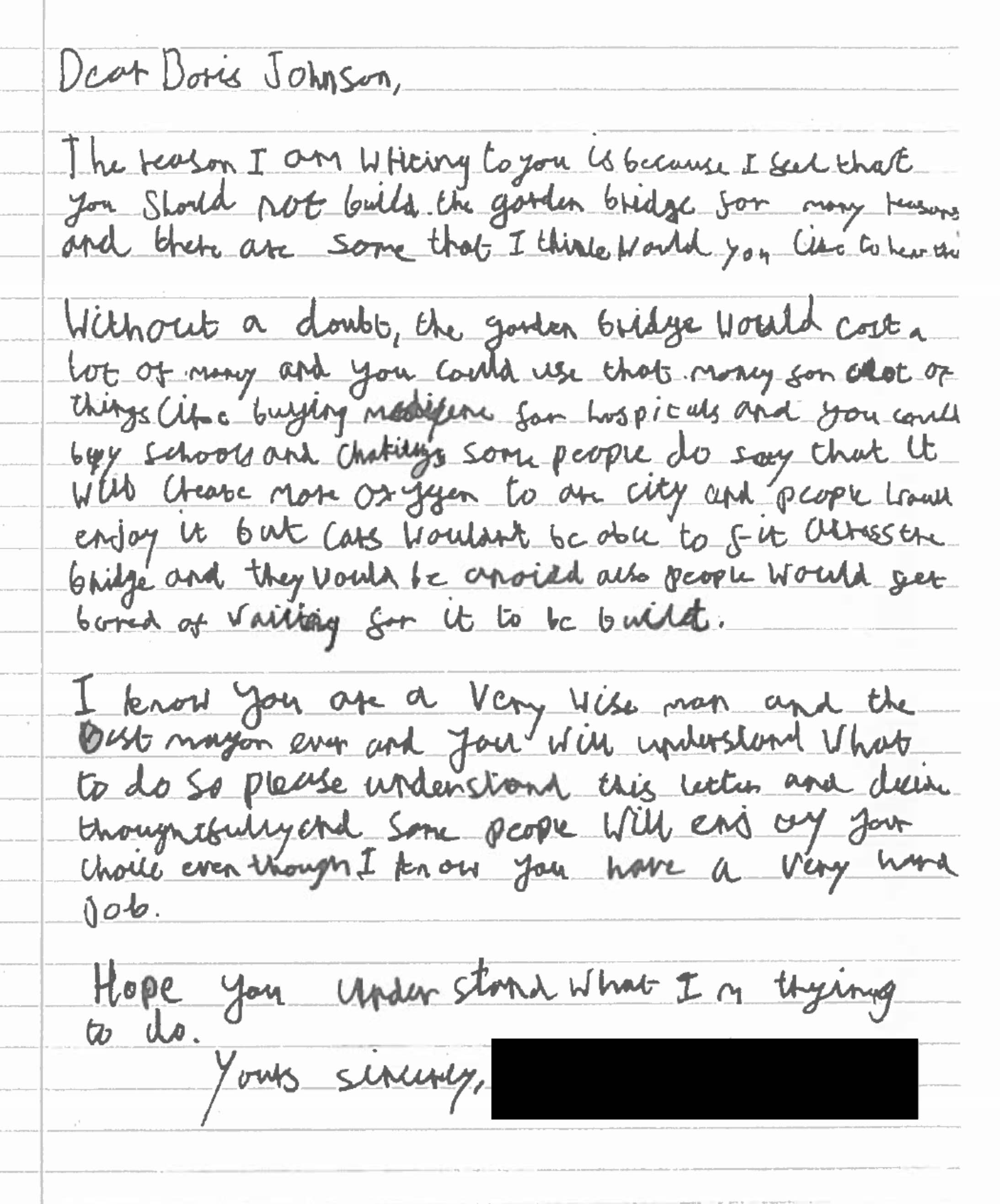 School children's Garden Bridge letters revealed