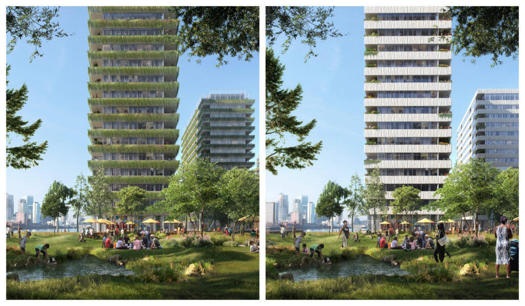OMA trims green façades on £763m Greenwich towers proposal