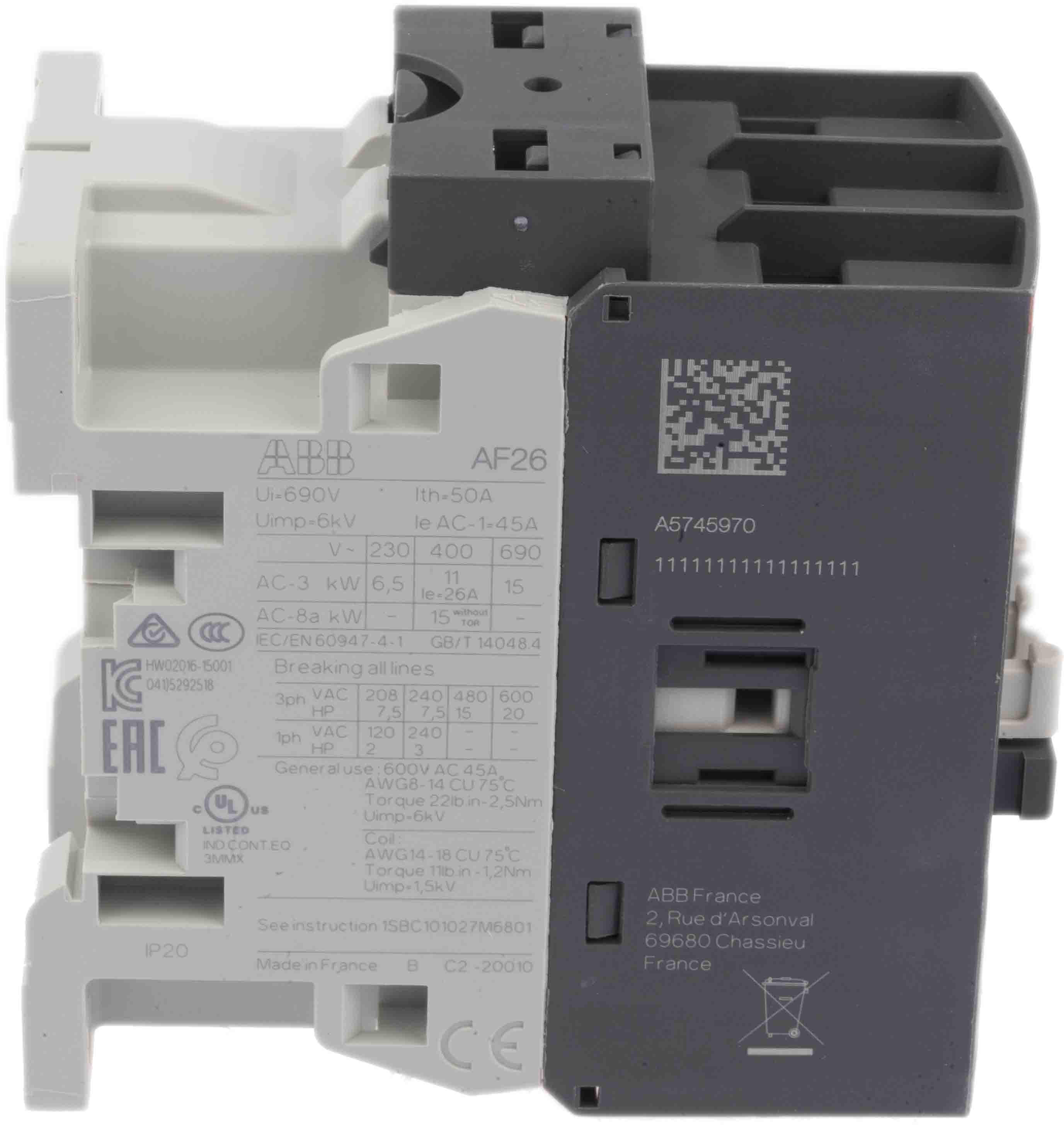 ET21668205 | 1SBL237001R1300 AF26-30-00-13 | ABB AF Range AF26 3 Pole Contactor - 45 A, 230 V ac ...