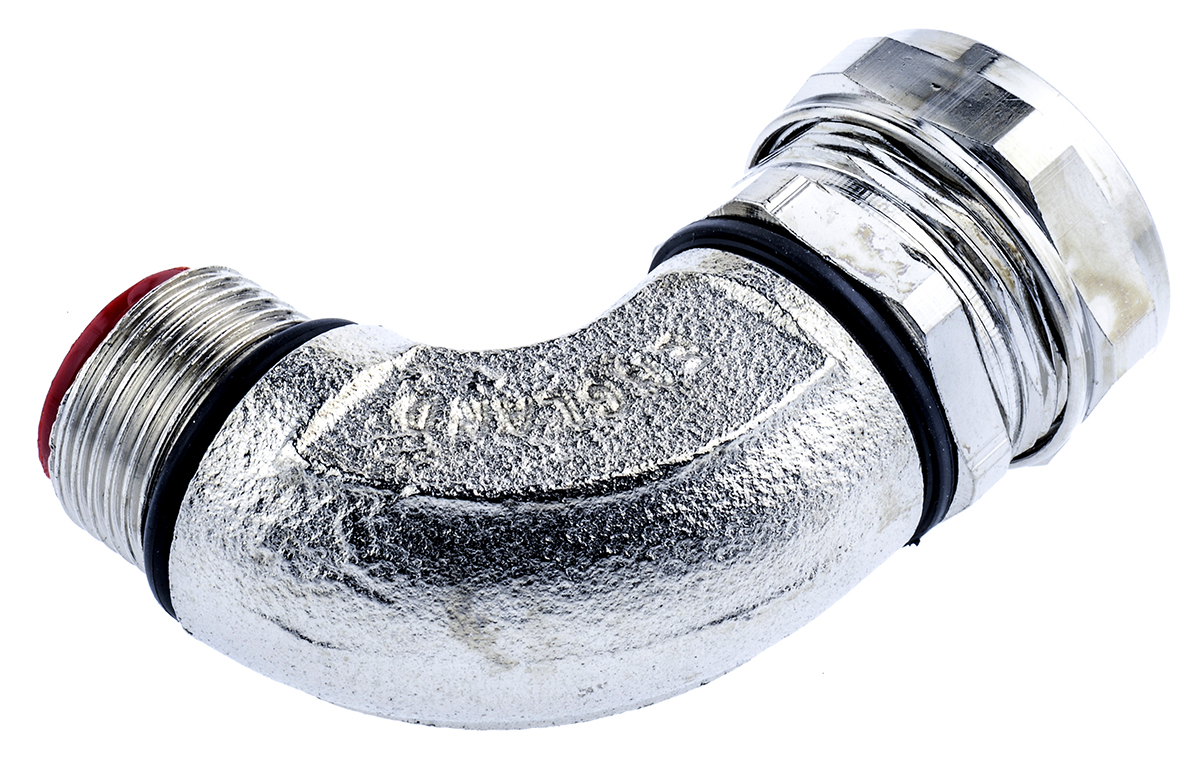 Adaptaflex 90° Elbow Cable Conduit Fitting, Brass Silver Nickel Plated ...