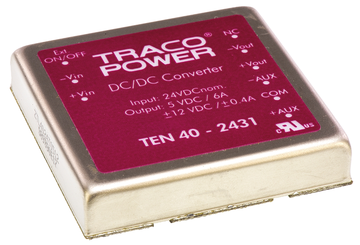 TRACOPOWER TEN 40 40W Isolated DC-DC Converter Through Hole, Vin 18 → 36 V Dc, Vout 5/±12V Dc ...