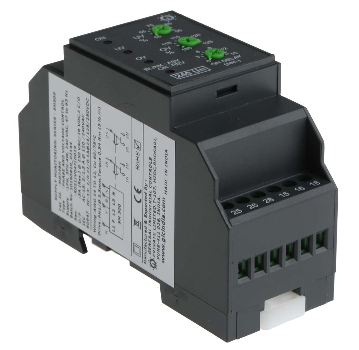GIC Voltage Monitoring Relay With DPDT Contacts, 1, 3 Phase, 240 V Ac ...